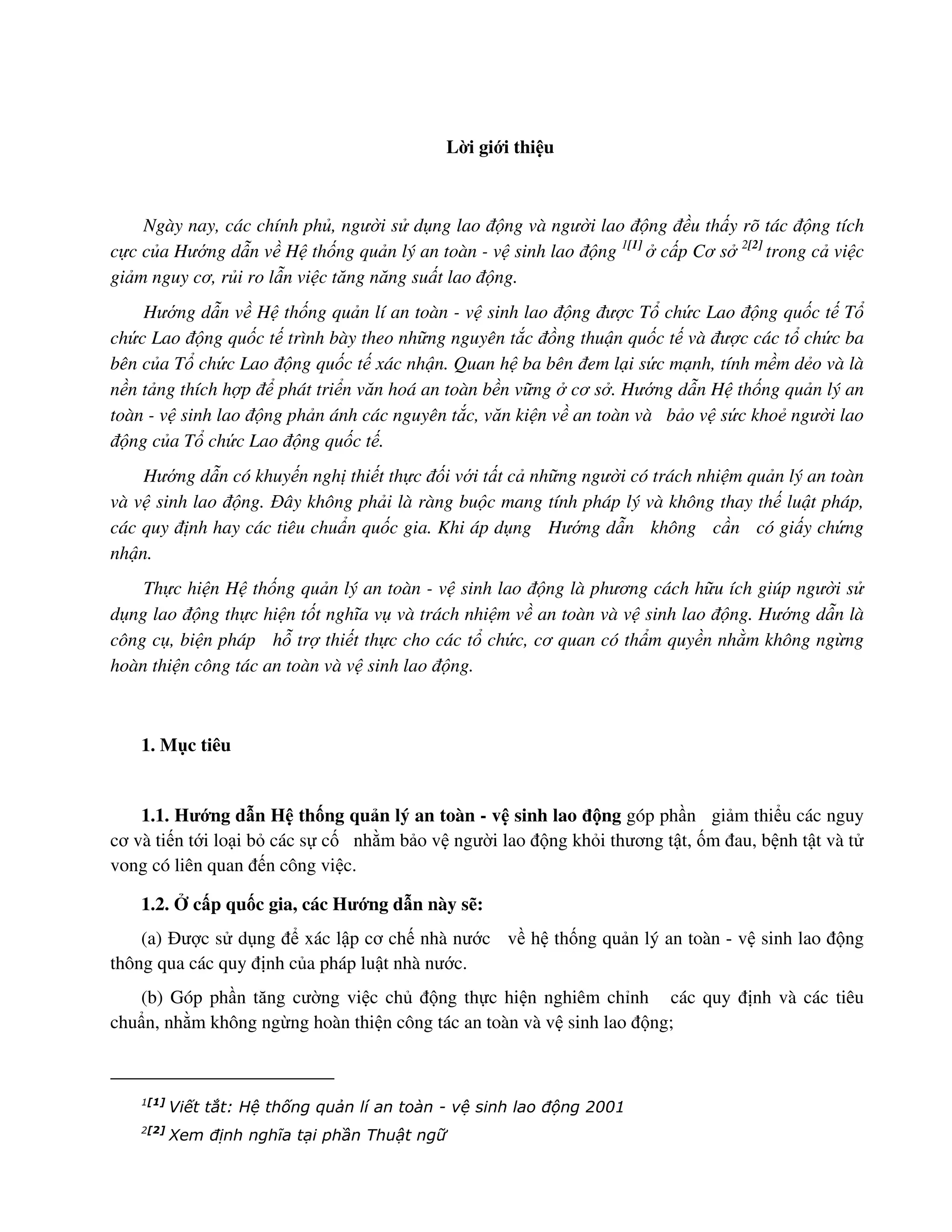 Hướng dẫn hệ thống quản lý an toàn và vệ sinh lao động ilo – osh 2001 | PDF