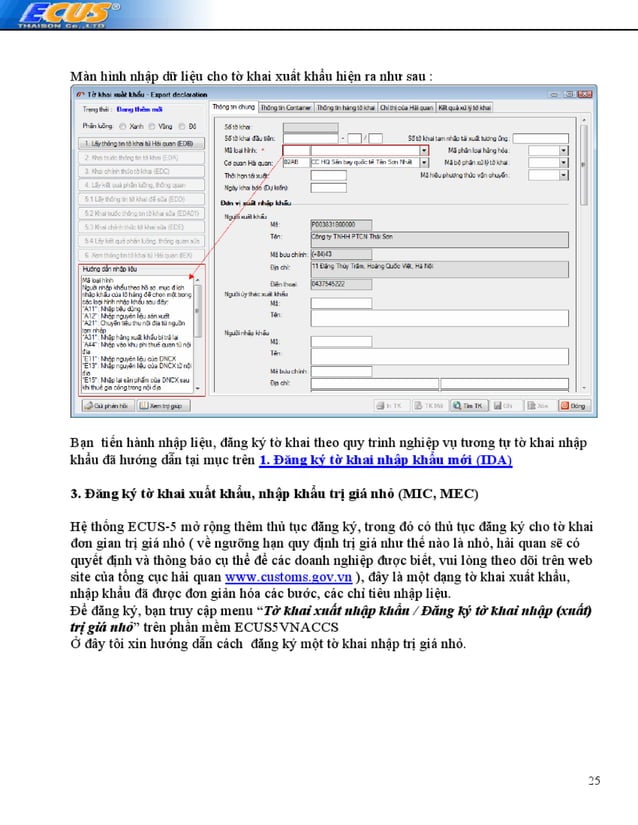 Hướng dẫn sử dụng phần mềm khai báo hải quan ecus5 vnaccs | PPT