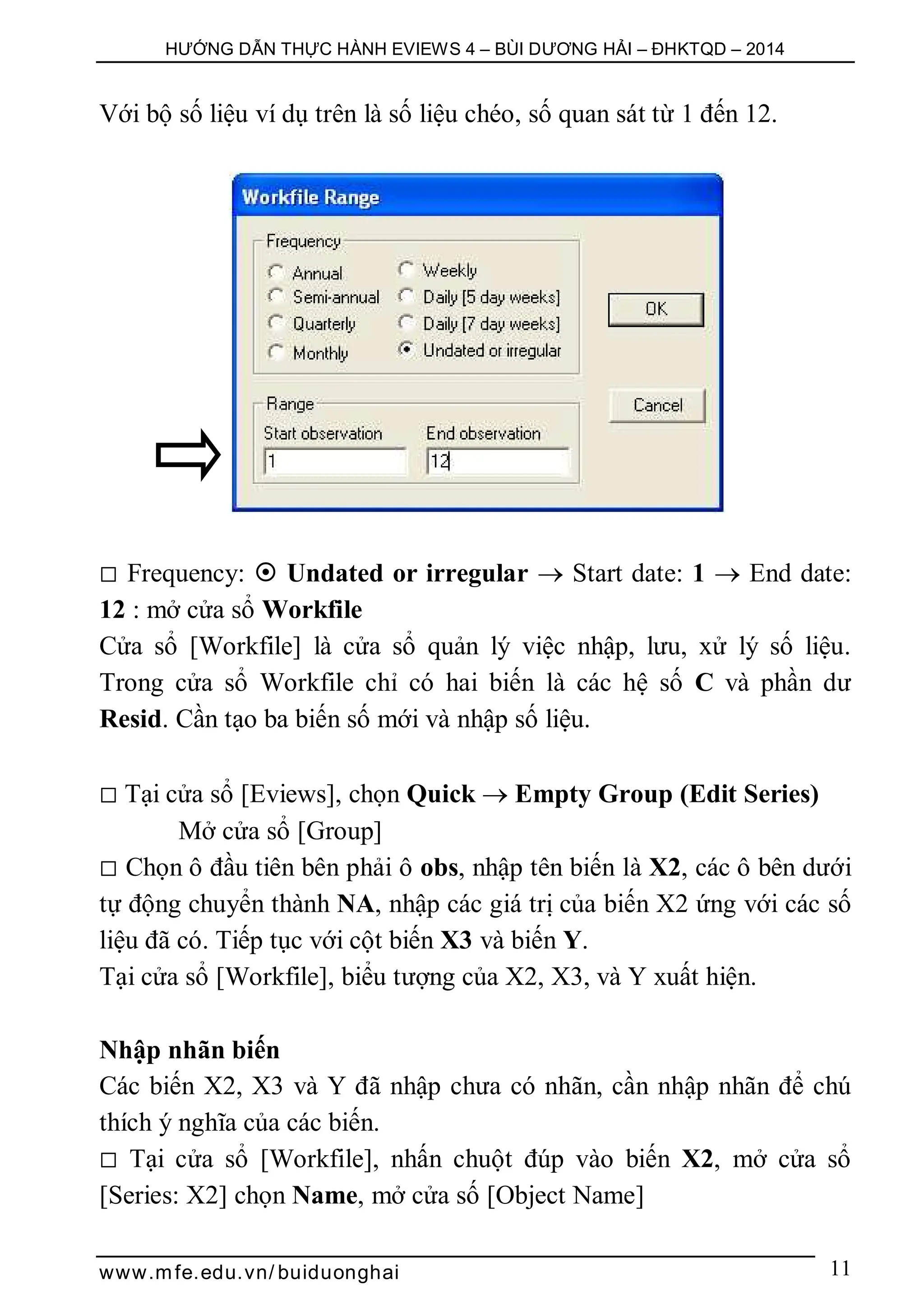 Hướng dẫn thực hành phần mềm Eviews môn KTL | PDF