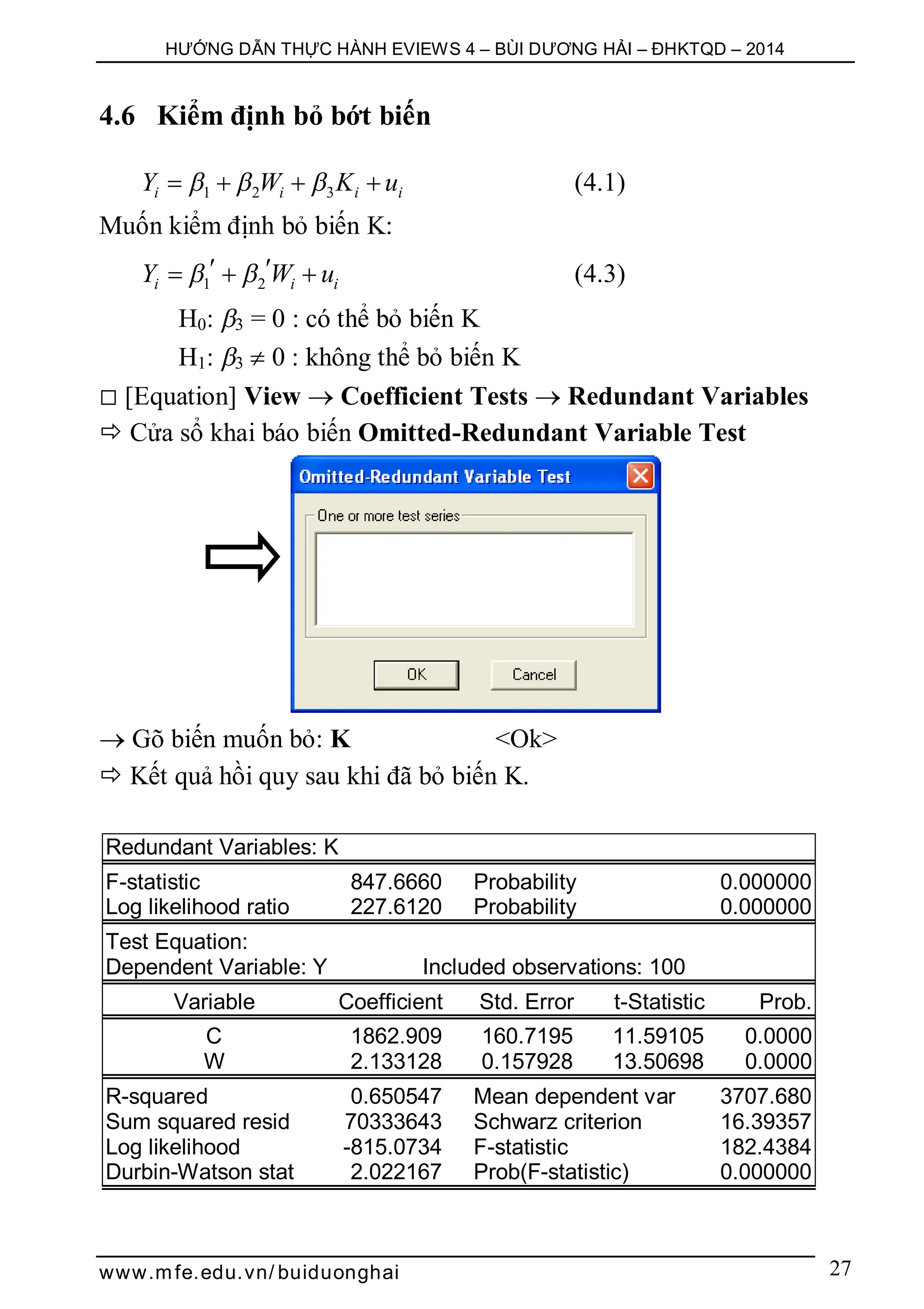 Hướng dẫn thực hành phần mềm Eviews môn KTL | PDF