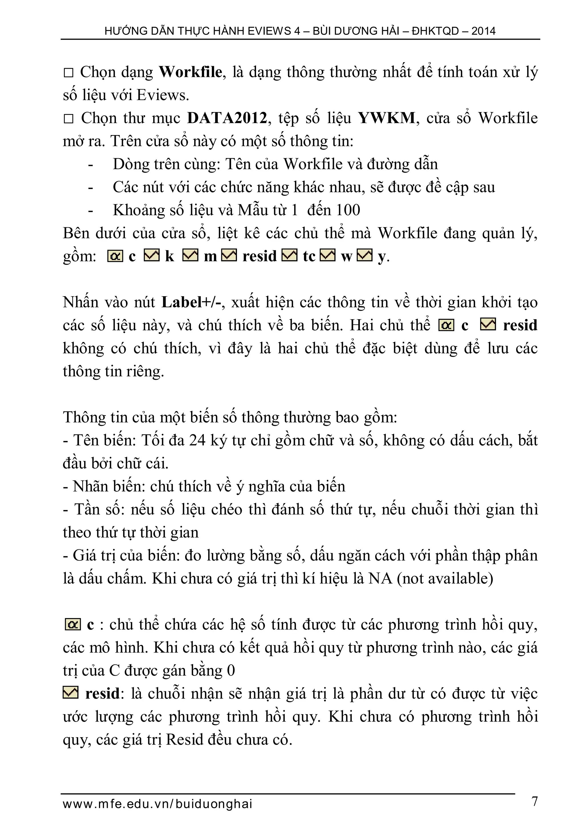 Hướng dẫn thực hành phần mềm Eviews môn KTL | PDF