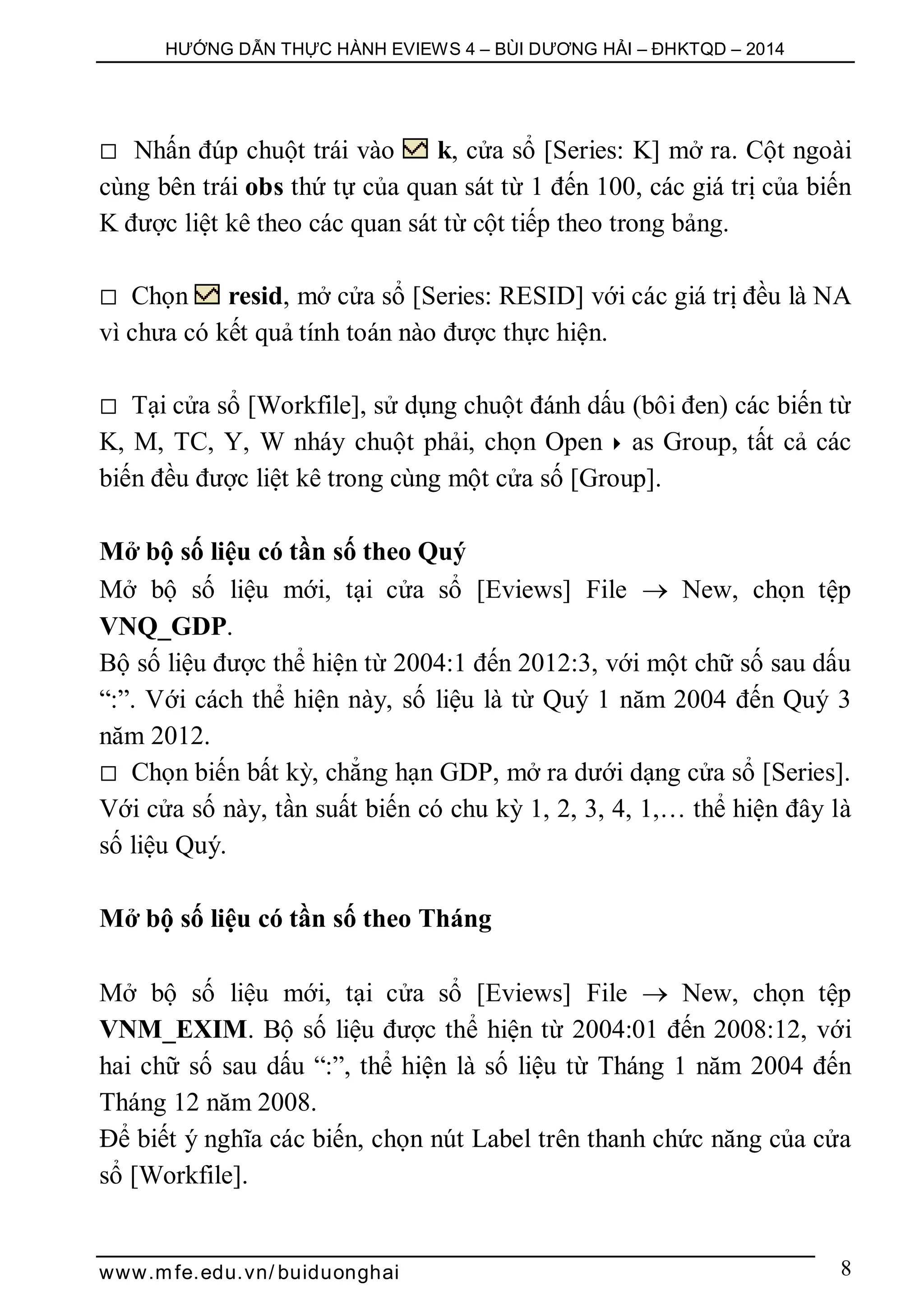 Hướng dẫn thực hành phần mềm Eviews môn KTL | PDF