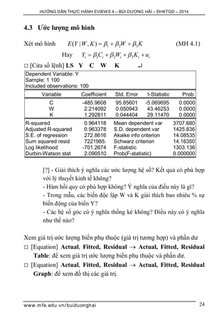 Hướng dẫn thực hành phần mềm Eviews môn KTL | PDF