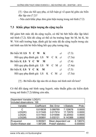 Hướng dẫn thực hành phần mềm Eviews môn KTL | PDF