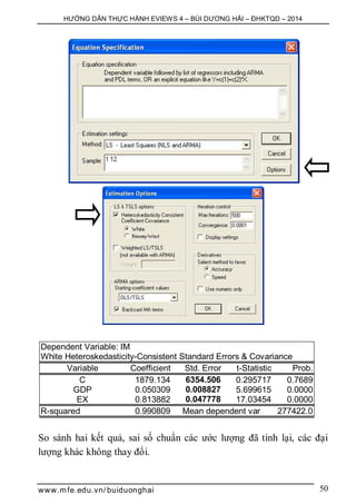 Hướng dẫn thực hành phần mềm Eviews môn KTL | PDF