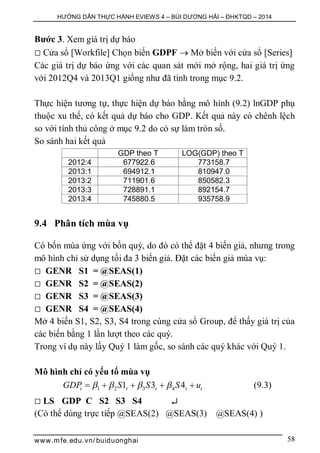 Hướng dẫn thực hành phần mềm Eviews môn KTL | PDF