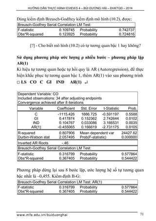Hướng dẫn thực hành phần mềm Eviews môn KTL | PDF