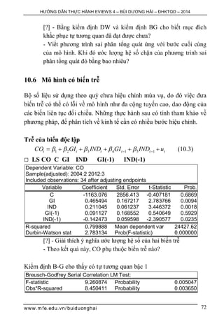 Hướng dẫn thực hành phần mềm Eviews môn KTL | PDF