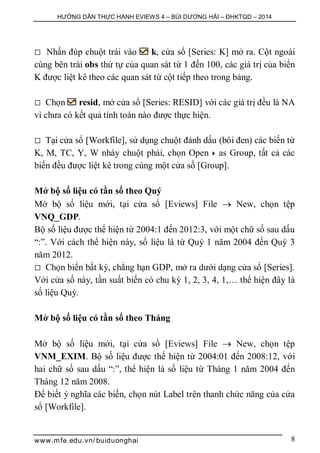Hướng dẫn thực hành phần mềm Eviews môn KTL | PDF