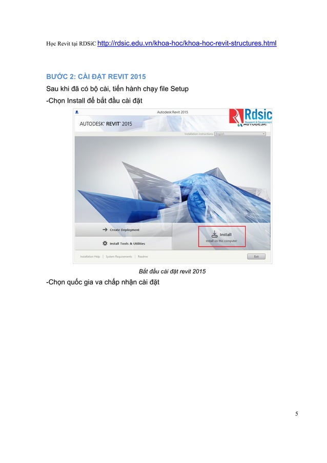 Hướng dẫn tải, cài đặt revit structure 2015 RDSiC.EDU.VN