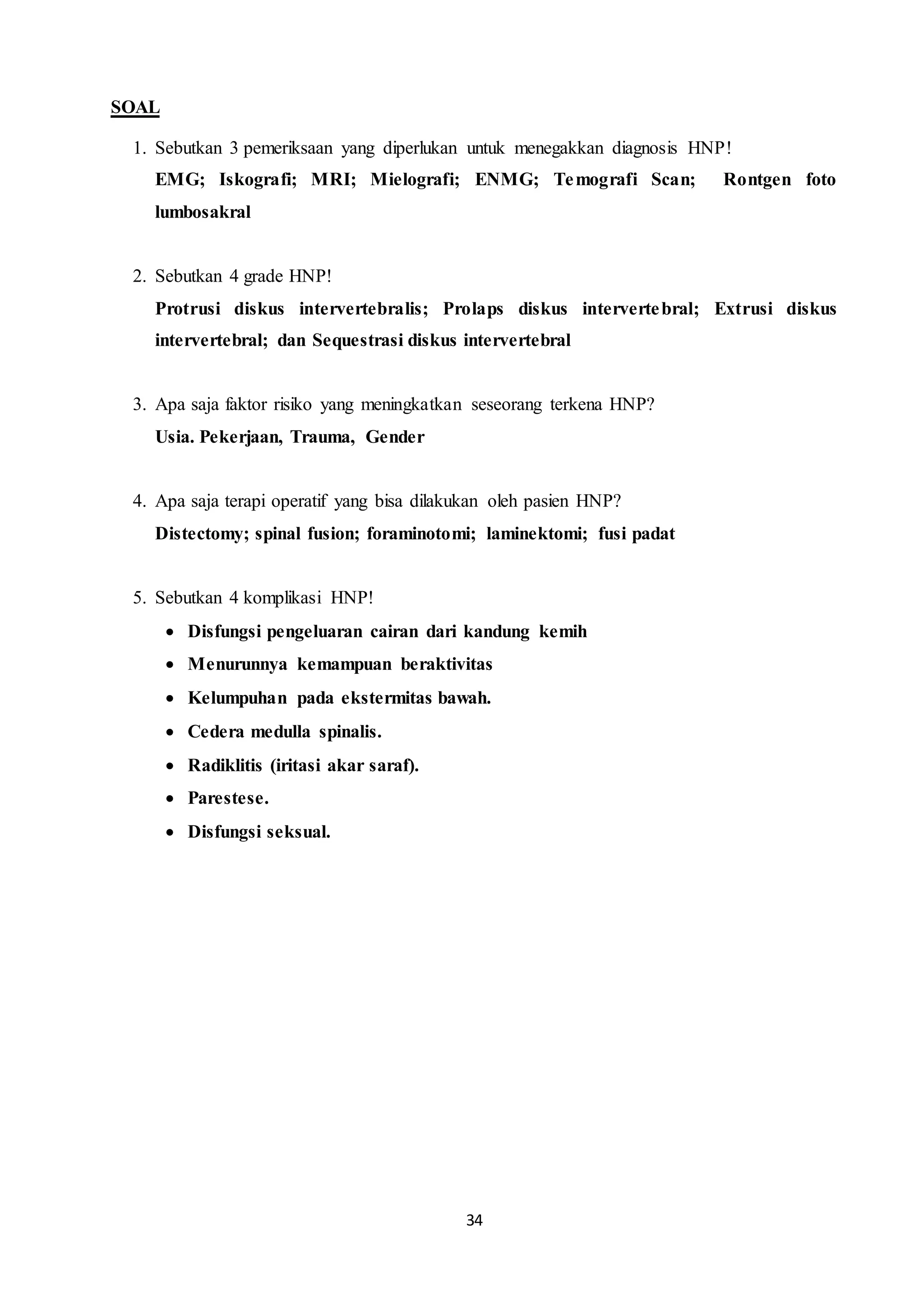 HNP (Hernia Nukleus Pulposus) atau Saraf Kejepit | DOCX