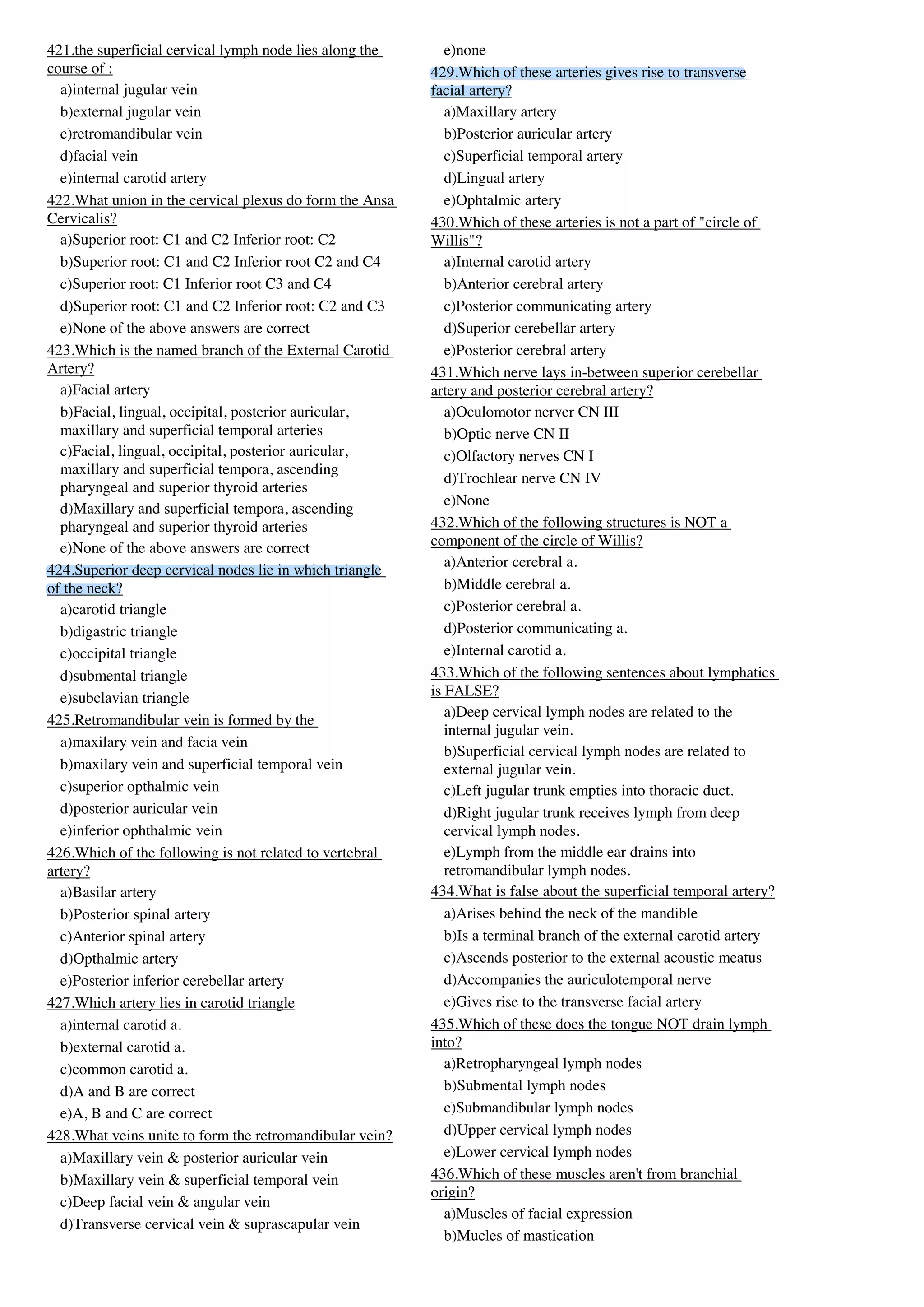 anatomy mcq head and neck | PDF