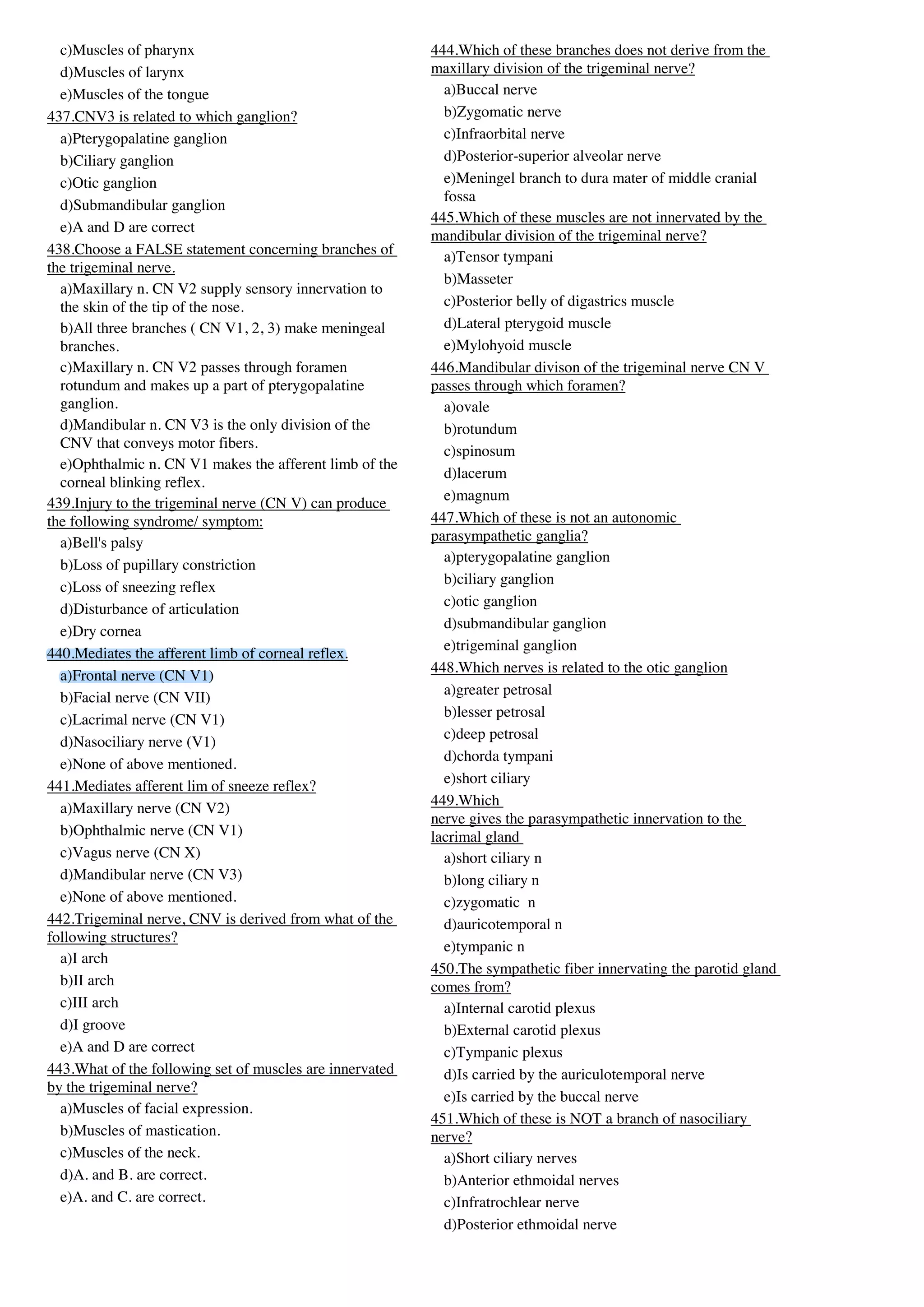 anatomy mcq head and neck | PDF