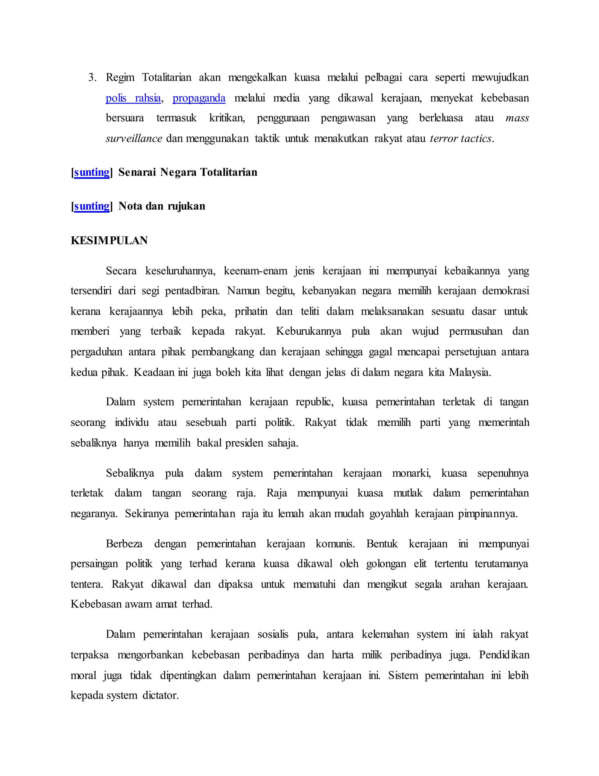 Hns 2013 kenegaraan esei 1 - bincangkan jenis-jenis kerajaan | PDF