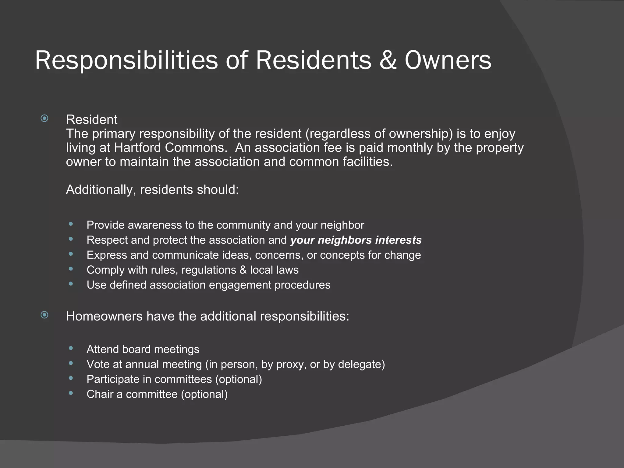 Hoa Roles & Responsiblities | PPT