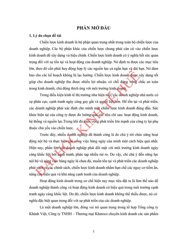 Luận văn: Hoạch định chiến lược kinh doanh công ty Khatoco, HAY | PDF