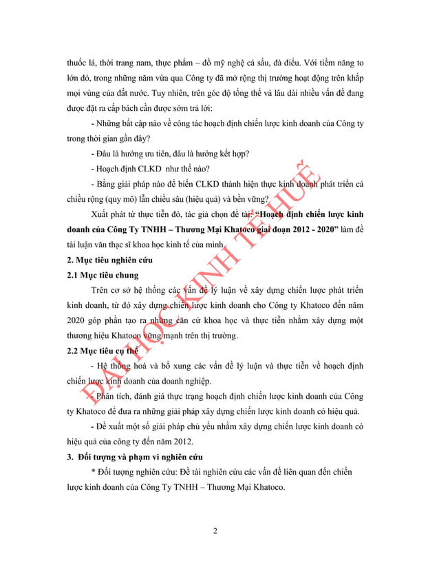 Luận văn: Hoạch định chiến lược kinh doanh công ty Khatoco, HAY | PDF