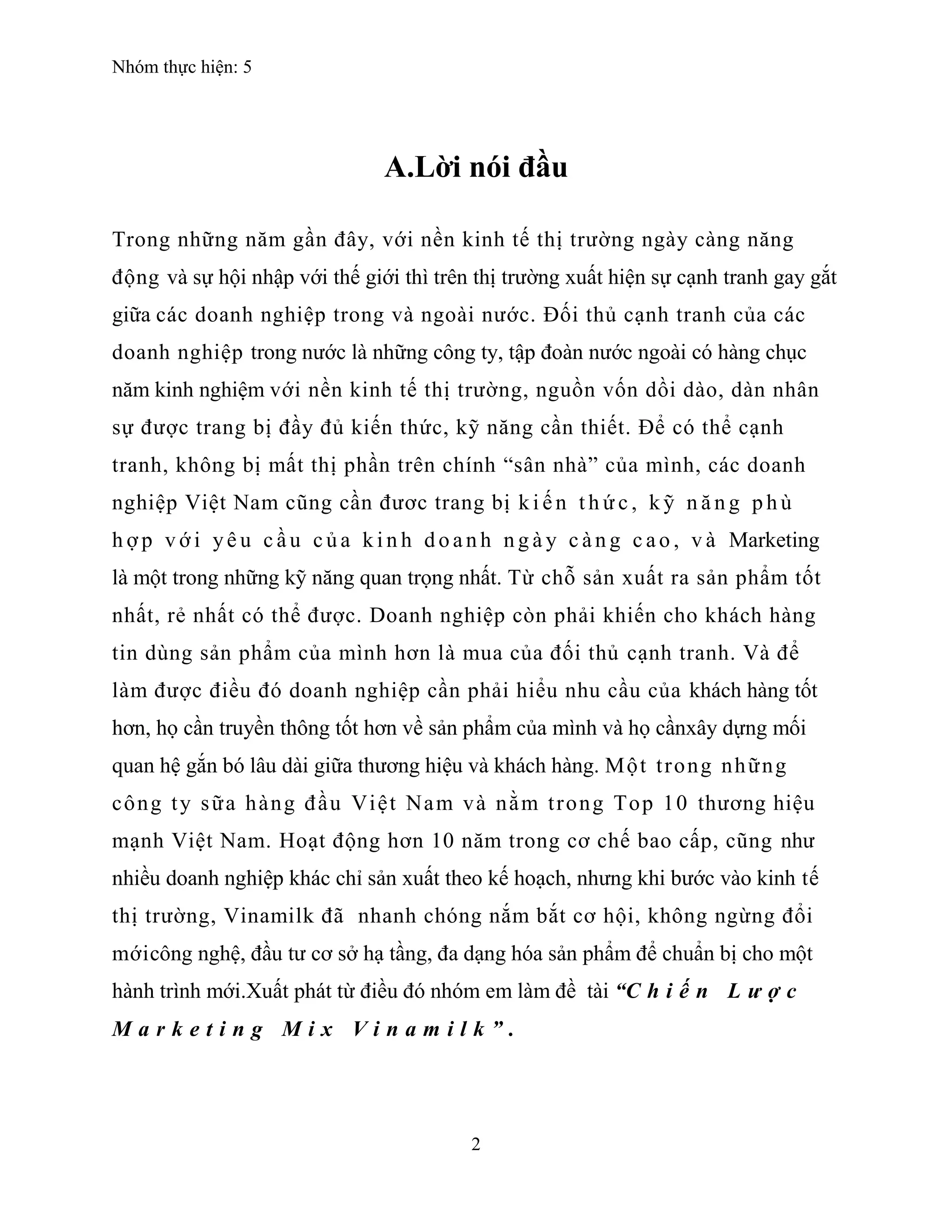 Chiến Lược Marketing Mix Vinamilk | DOCX