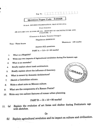 HISTORY OF ARCHITECTURE question papers | PDF