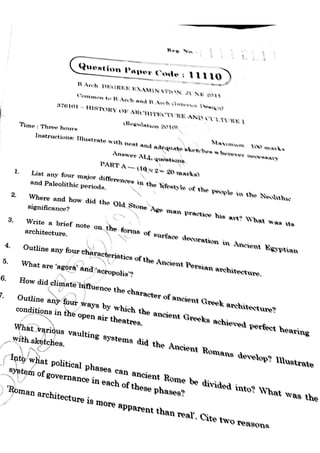 HISTORY OF ARCHITECTURE question papers | PDF