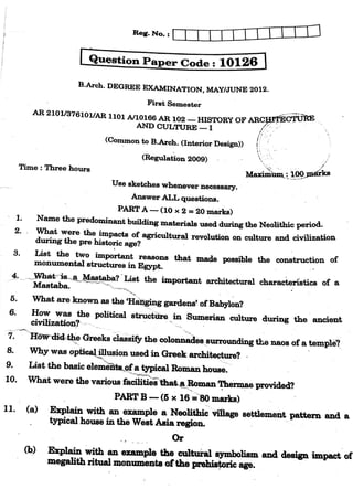 HISTORY OF ARCHITECTURE question papers | PDF
