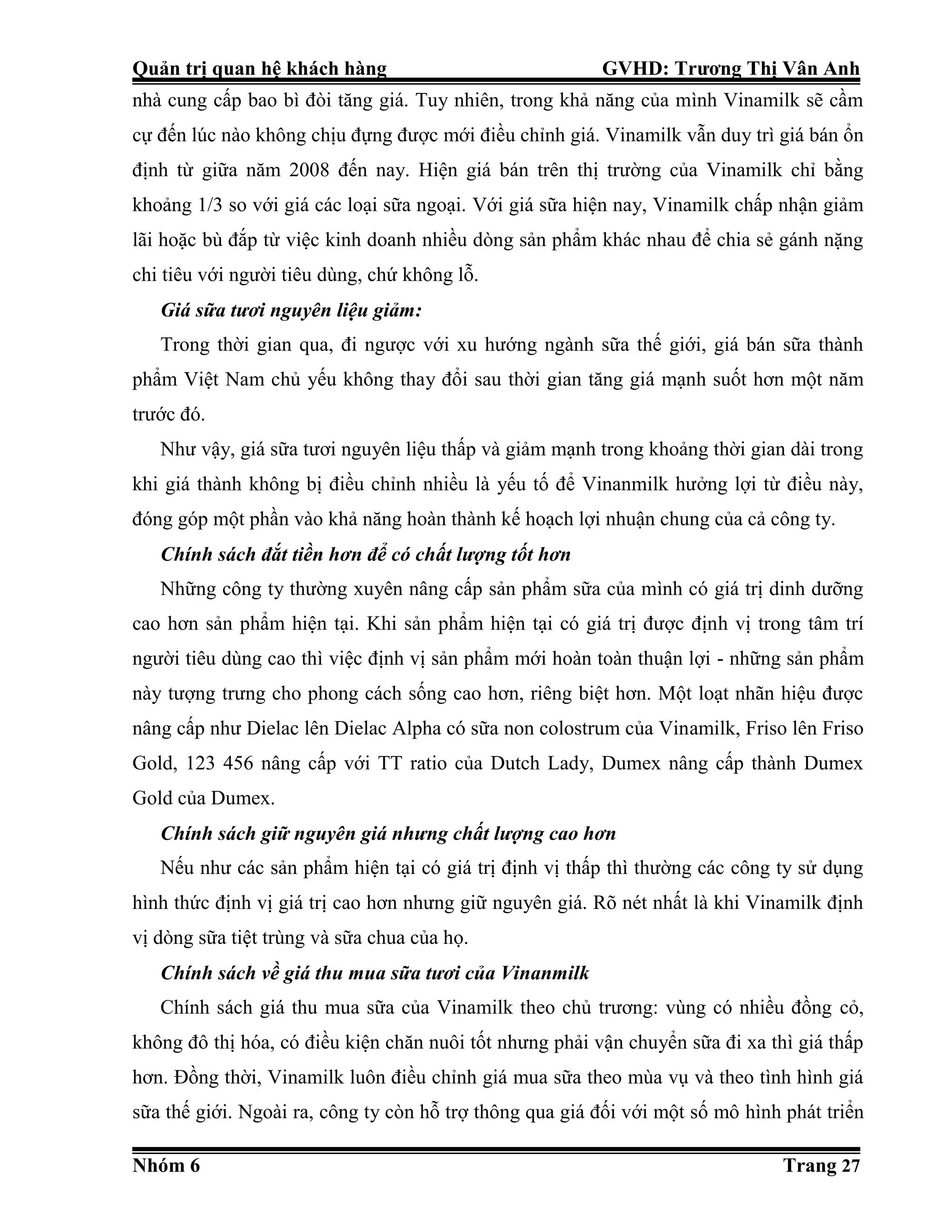 Hoạt Động Quản Trị Quan Hệ Khách Hàng Của Công Ty Vinamilk | DOC