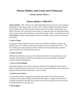 Social contract theory by Thomas Hobbes, John Locke and JJ Rousseau | PDF