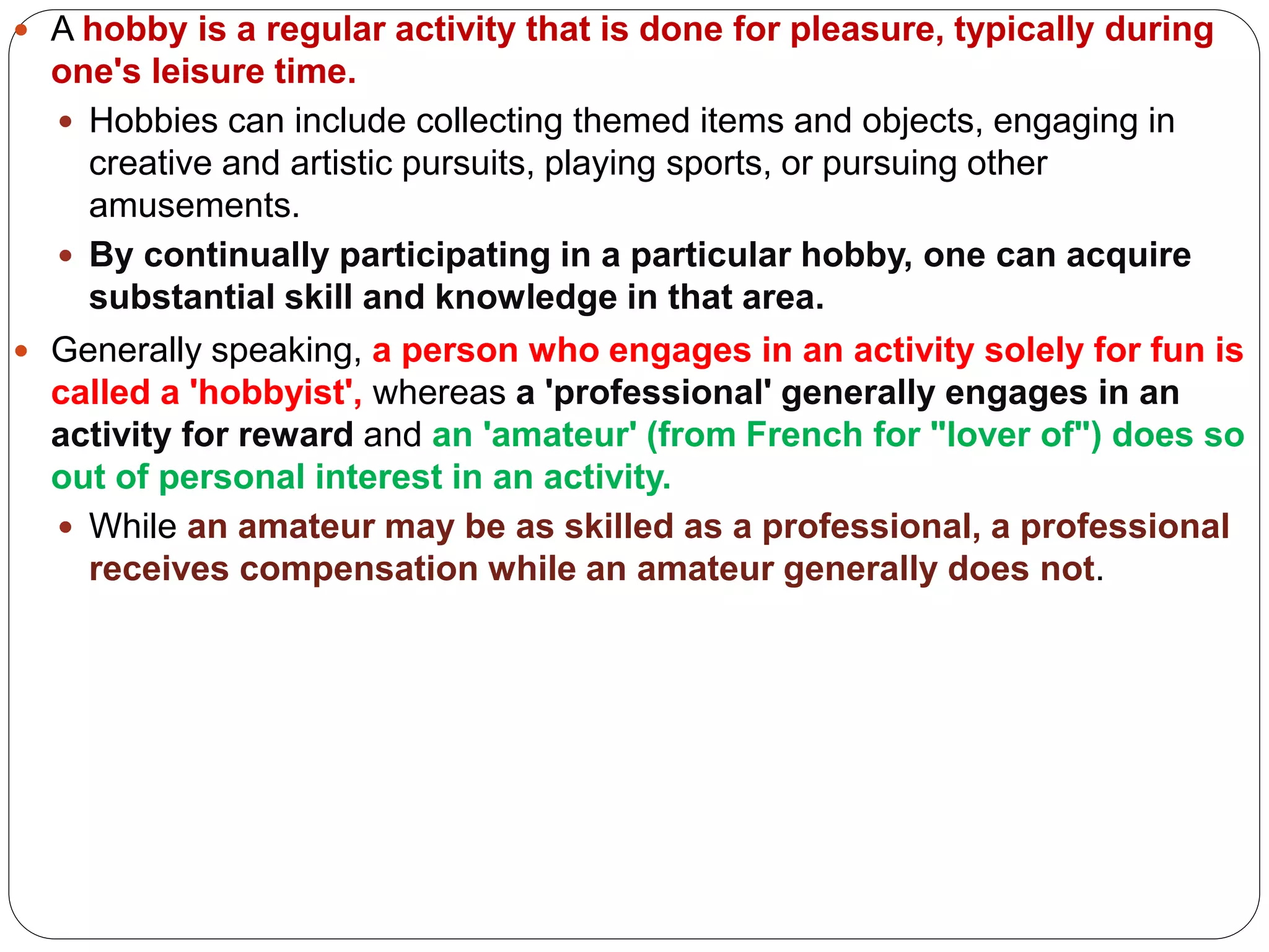 Hobbies and interest | PPTX