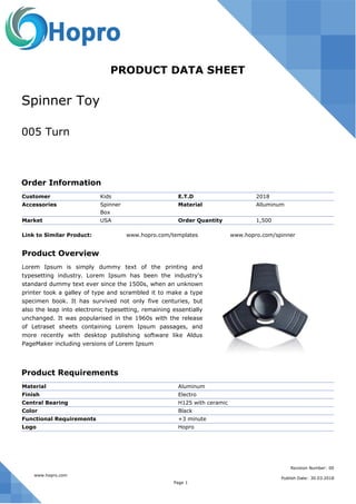 Hobby Product Datasheet Template | PDF