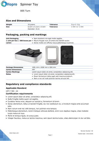 Hobby Product Datasheet Template | PDF