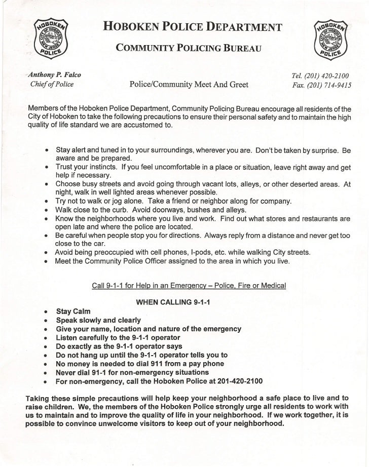 Hoboken Police Meet and Greet Handout