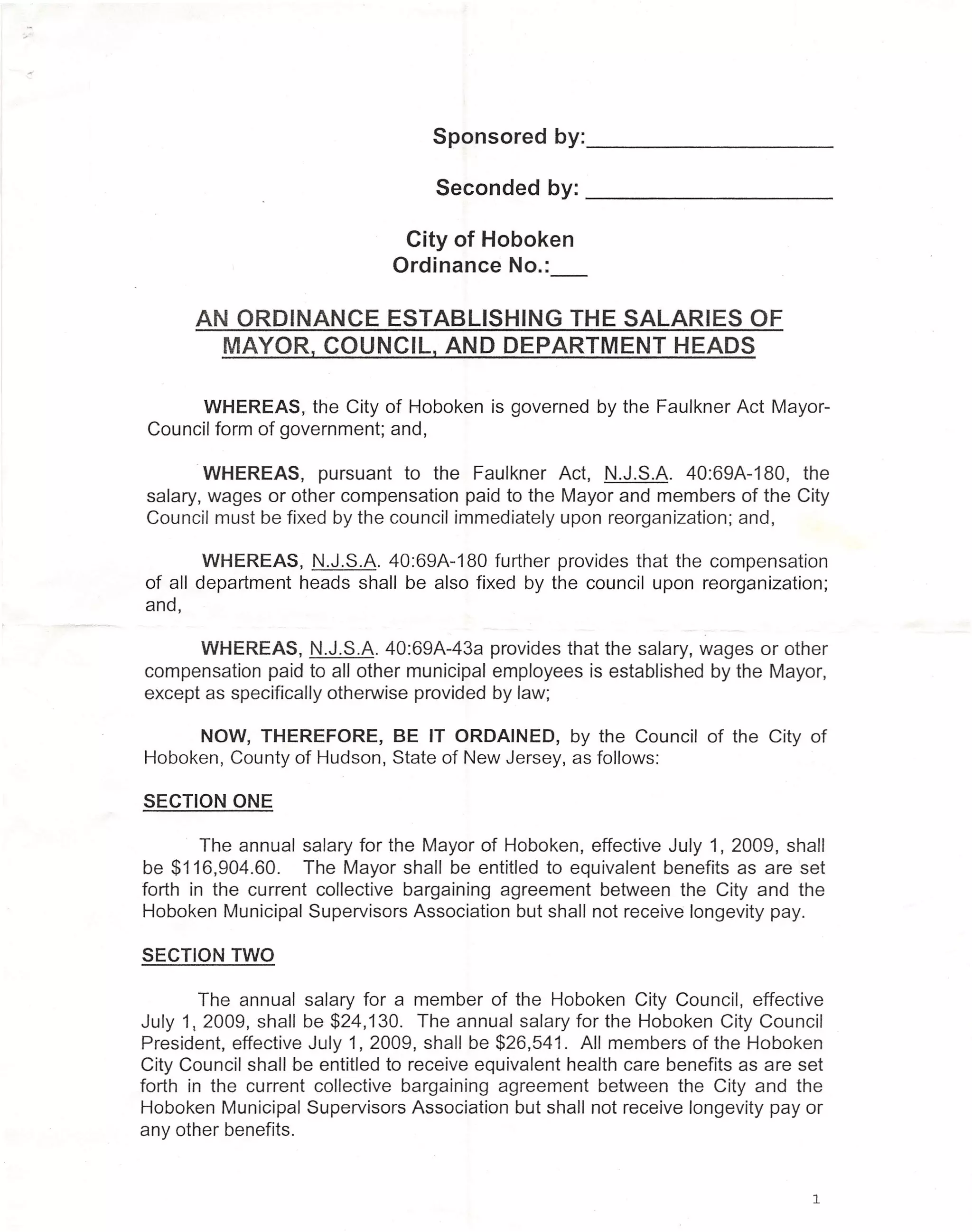 Hoboken Salary Ordinance | PDF