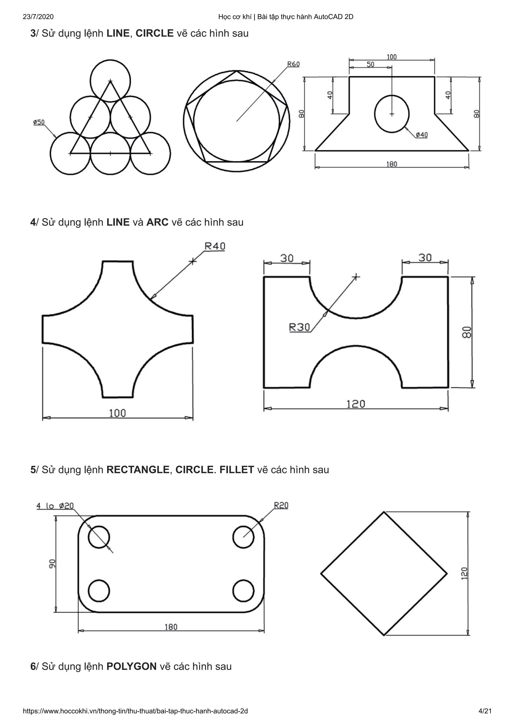 hoccokhi.vn Bài tập thực hành AutoCAD 2D | PDF