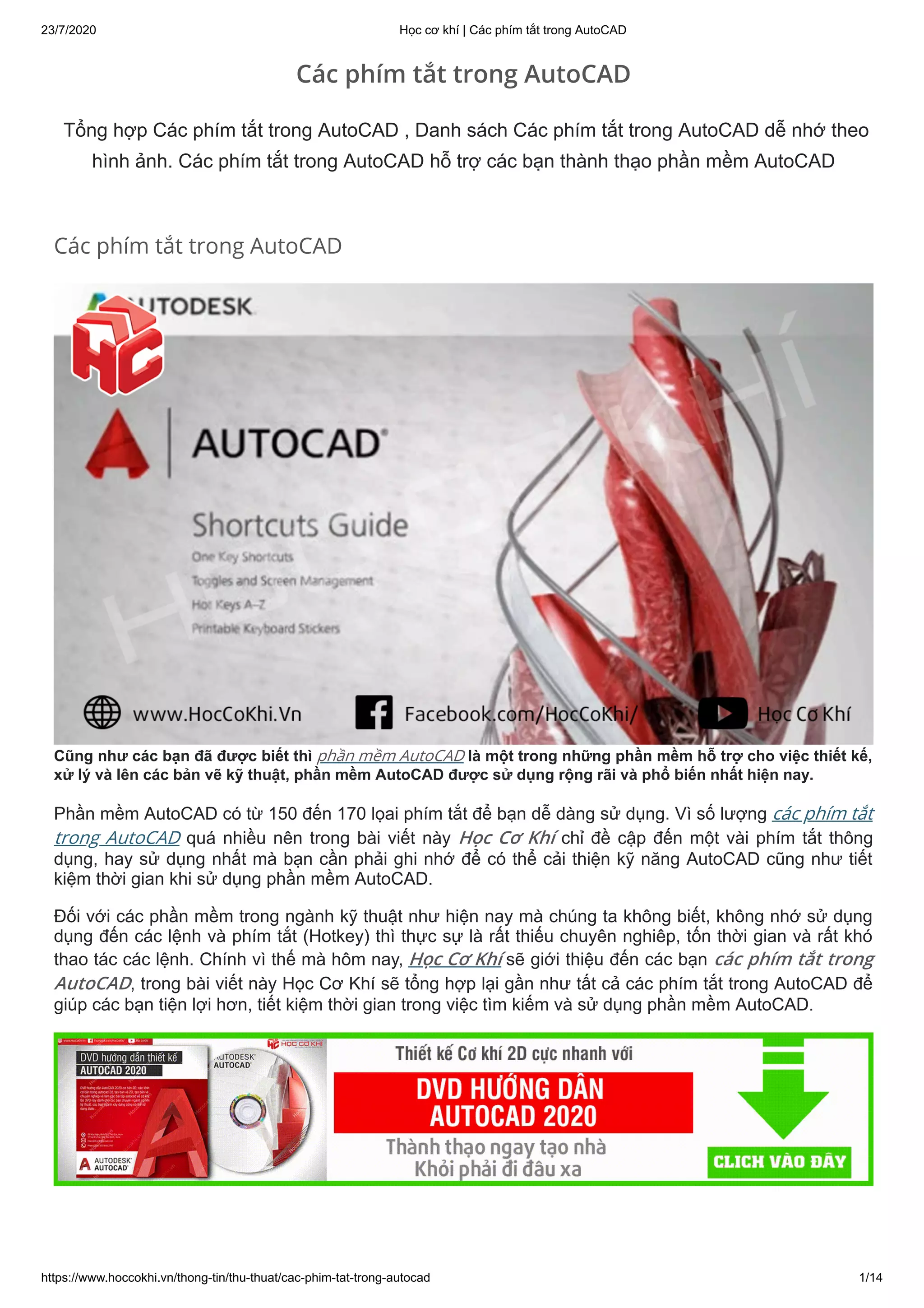 Các phím tắt trong AutoCAD | PDF