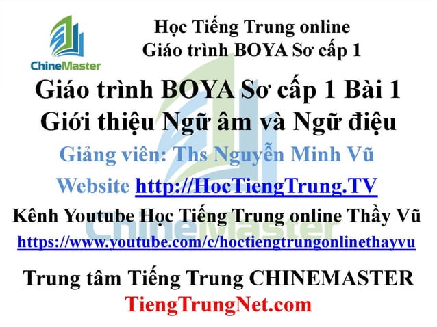 Học tiếng Trung online Bài 1 Giáo trình Hán ngữ BOYA Sơ cấp 1 | PDF