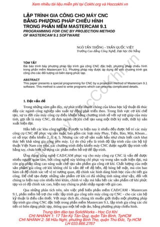 [Hoccokhi.vn] lap trinh gia cong bang pp chieu hinh mastercam | PDF