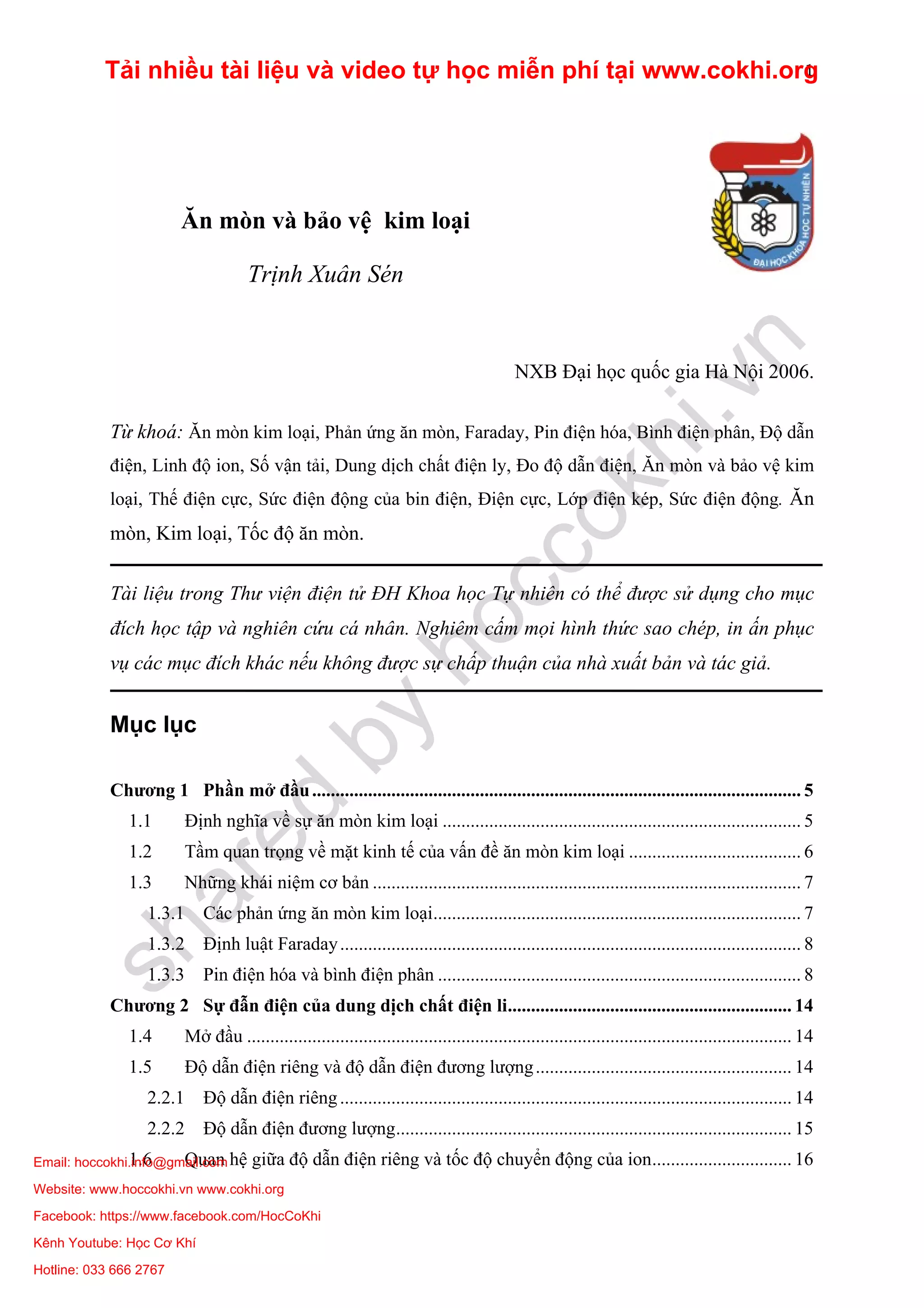 hoccokhi.vn Ăn Mòn Và Bảo Vệ Kim Loại - Trịnh Xuân Sén, 183 Trang | PDF