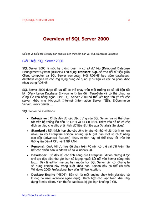 Hoc sql server 2000 | PDF