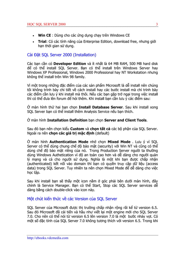 Hoc sql server 2000 | PDF