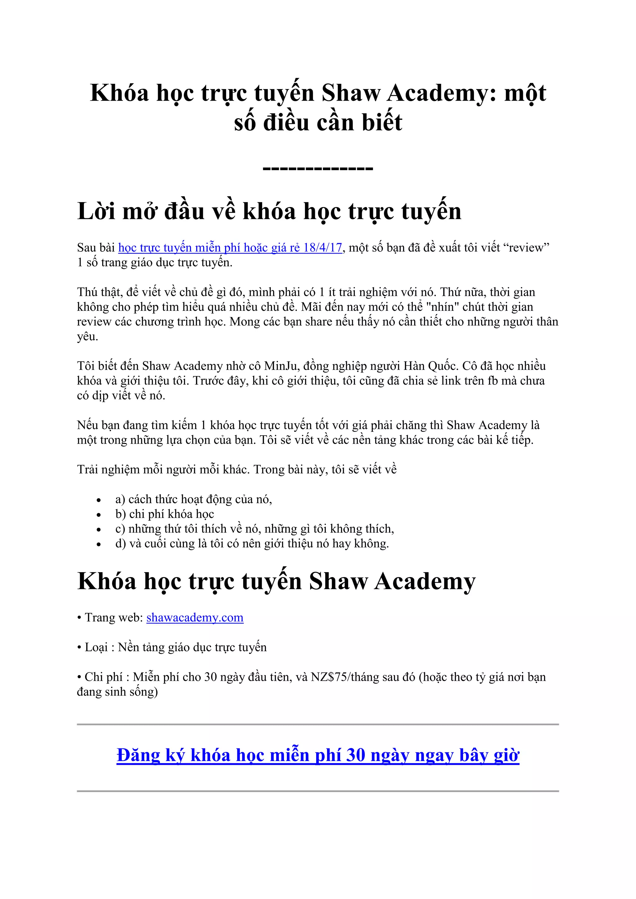 Hoc truc tuyen voi shaw academy | PDF