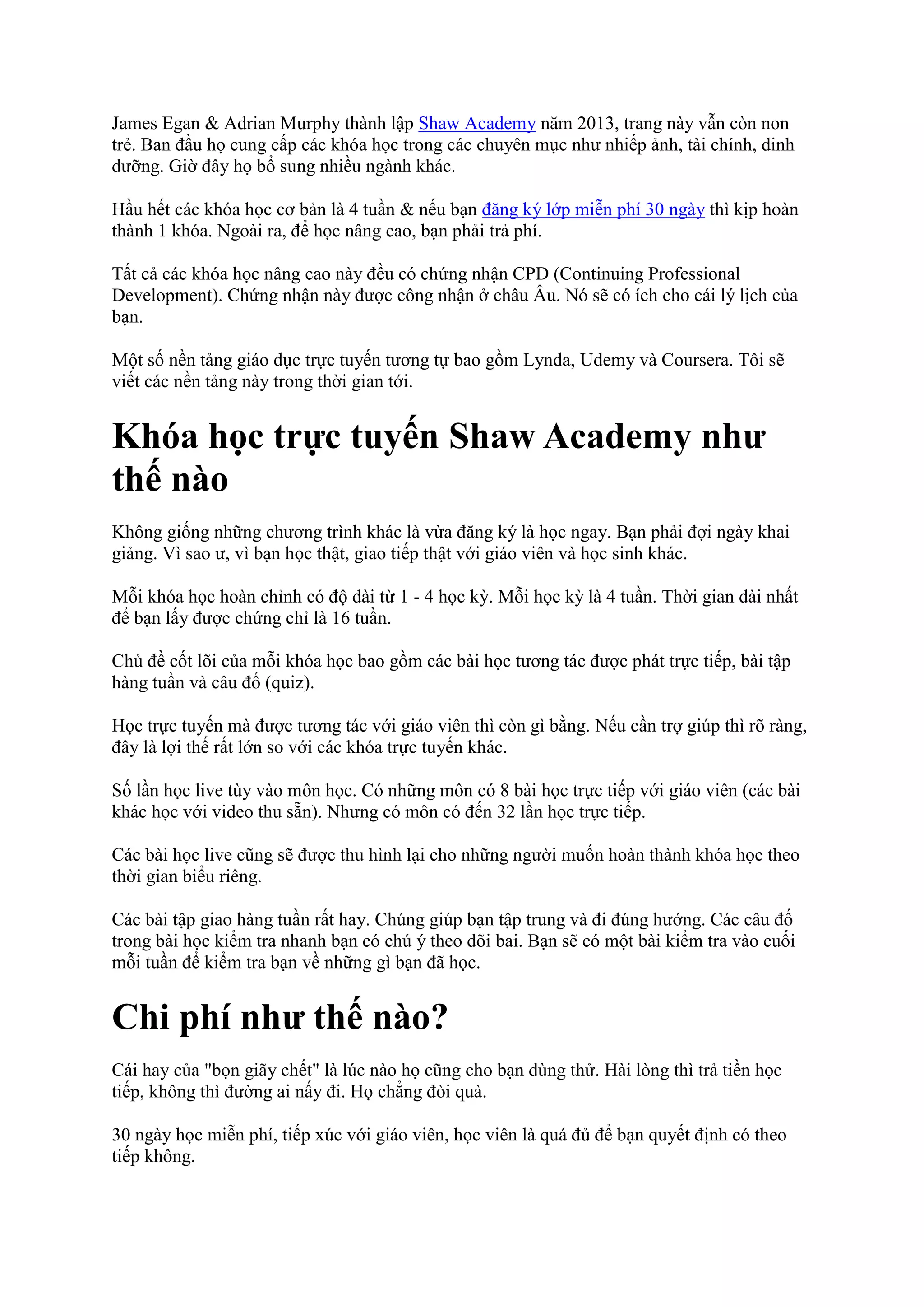 Hoc truc tuyen voi shaw academy | PDF