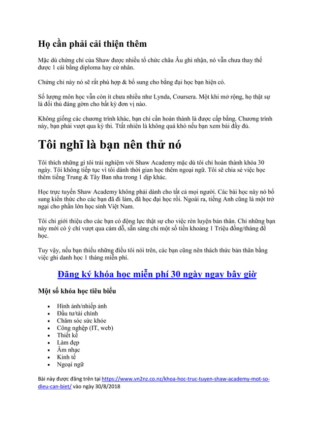 Hoc truc tuyen voi shaw academy | PDF
