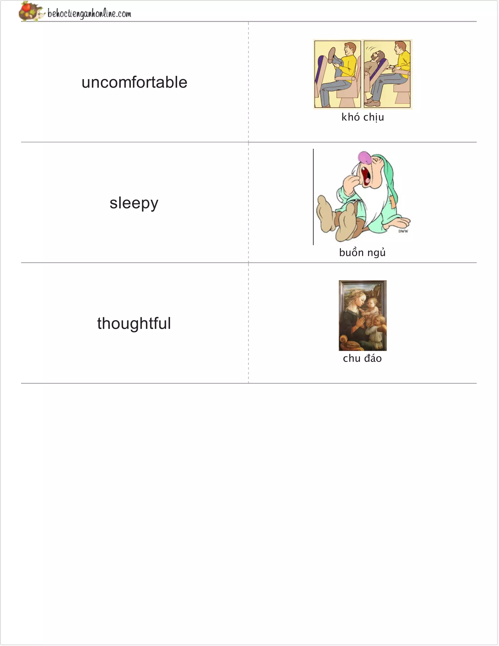 Học từ vựng tiếng anh bằng hình ảnh theo chủ đề trạng thái cảm xúc ...