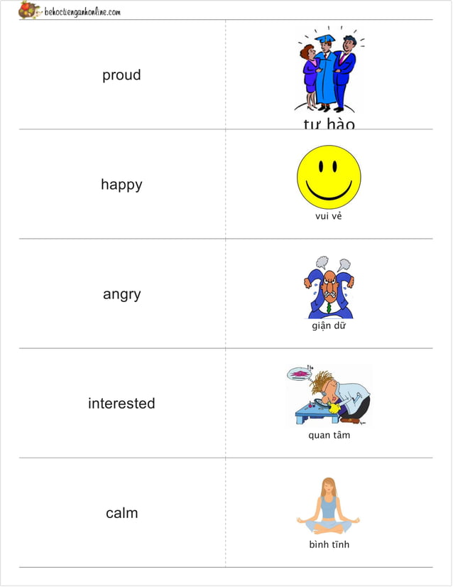 Học từ vựng tiếng anh bằng hình ảnh theo chủ đề trạng thái cảm xúc ...