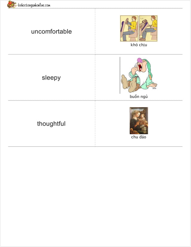 Học từ vựng tiếng anh bằng hình ảnh theo chủ đề trạng thái cảm xúc ...