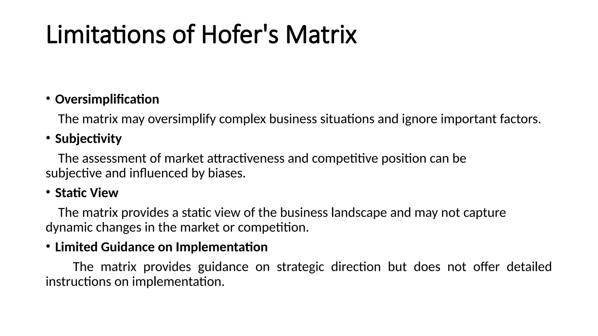 HOFER’S MATRIX MBA General PPT for strategic management | PPTX