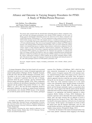 The Relationship between Alliance & Outcome in PTSD | PDF