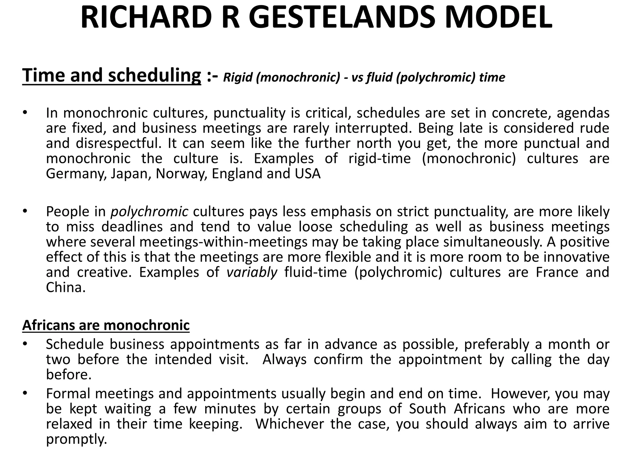 Geert Hofstede and Richard R Gesteland model on south african culture ...