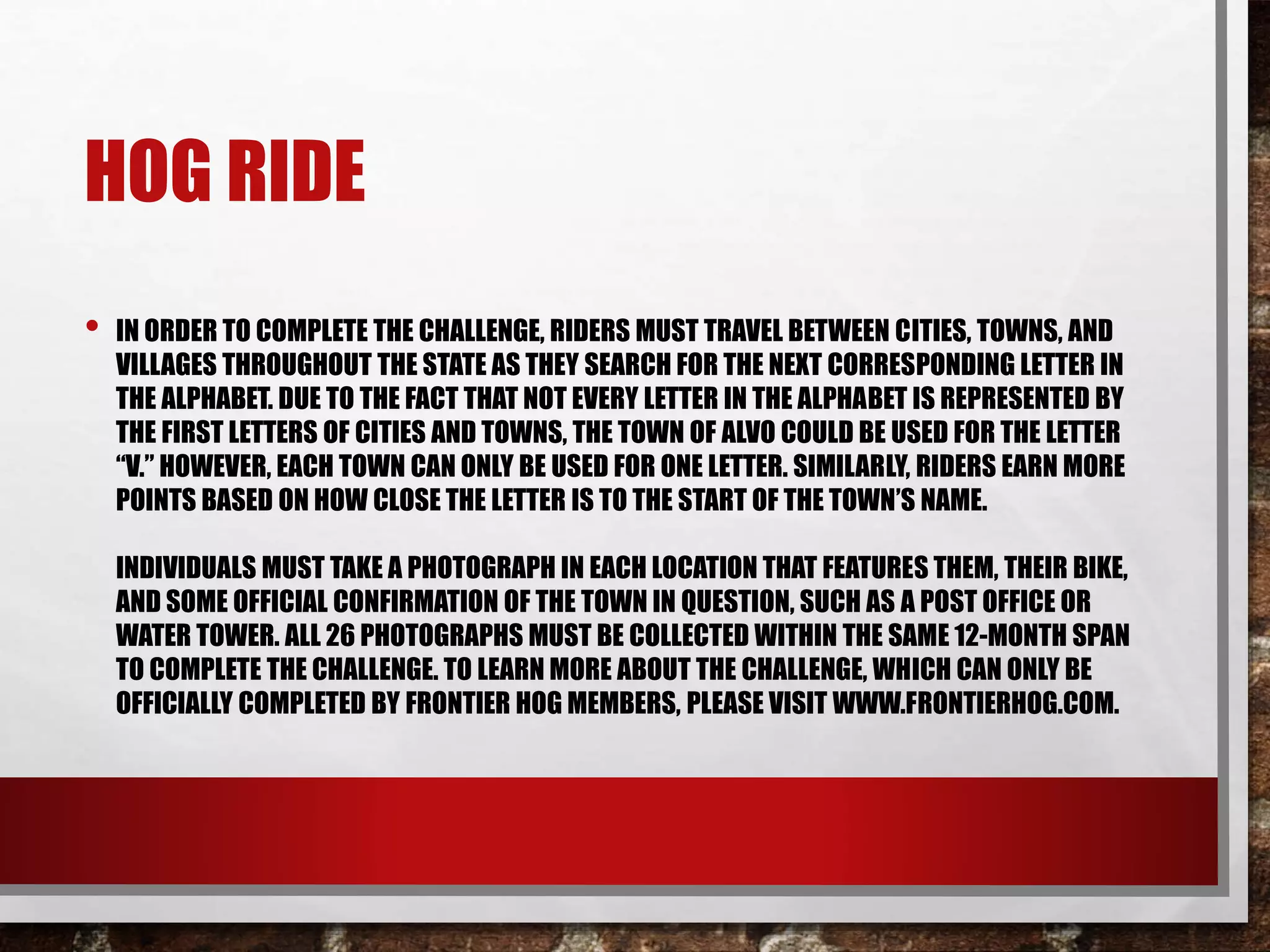 The Frontier HOG Ride Nebraska A to Z Challenge | PPT