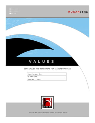 Hogan Motives, Values, Preferences Inventory (MVPI) Report | PDF